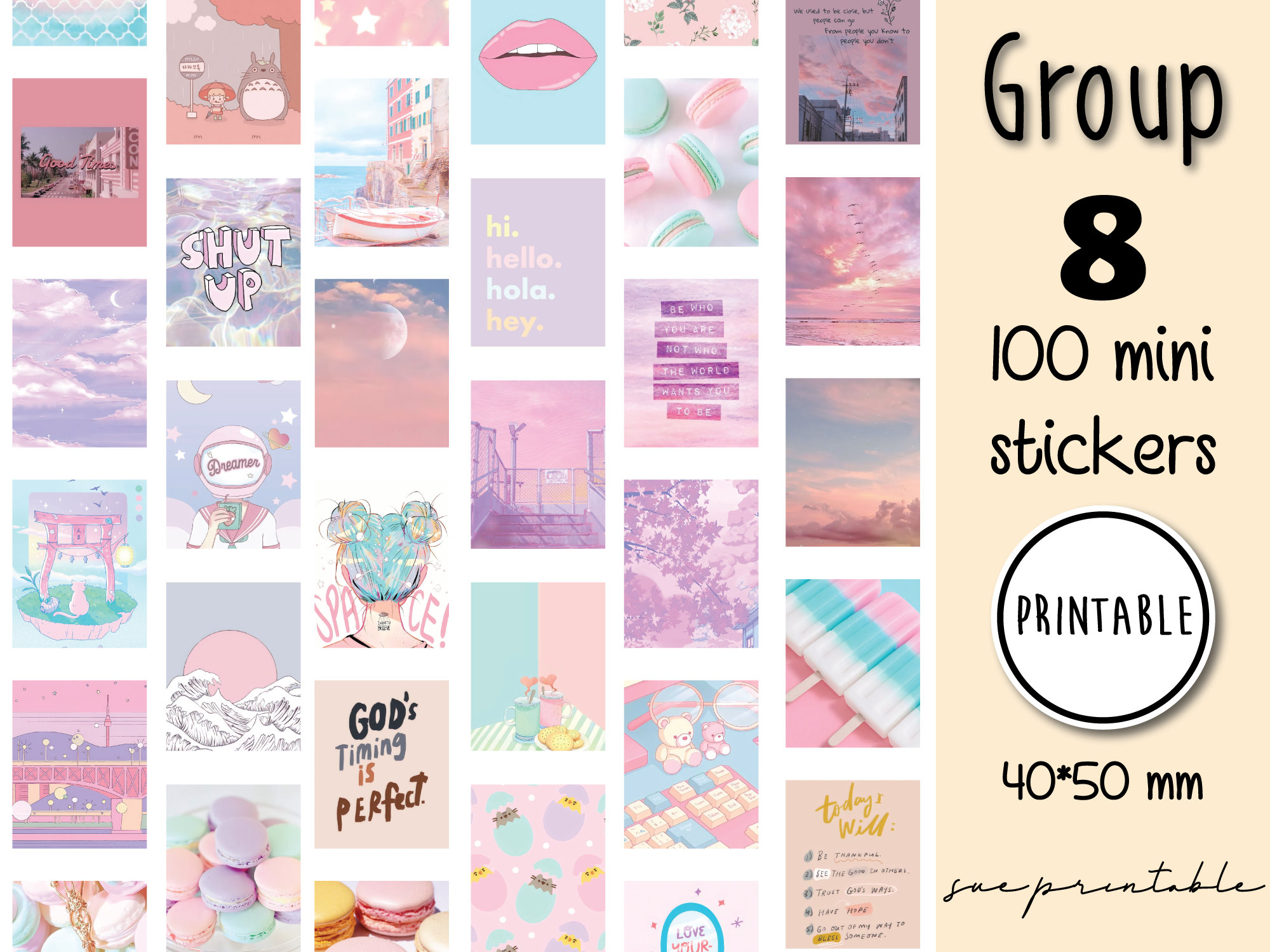 100 Pastel Printable Stickers Pastel Photo Stickers Digital - Etsy