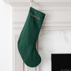 Personalized Linen Stocking Handmade Stocking Embroidered Holiday ...