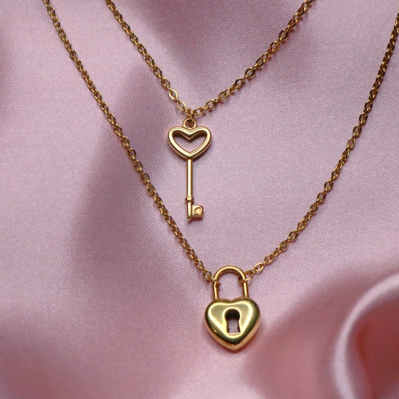 Heart Lock Gold Necklace, Lock and Key, Heart Pendant Charm Padlock ...
