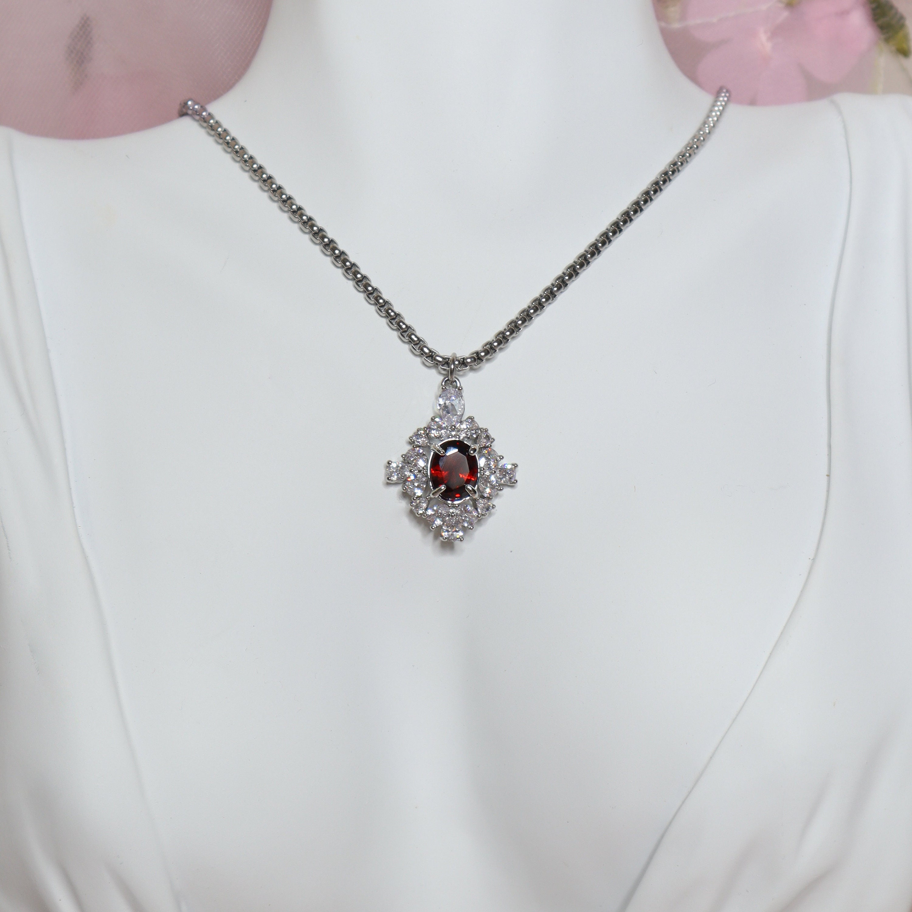 Blood Red Halo Necklace, Vampire Diaries Necklace, Vintage Ruby ...