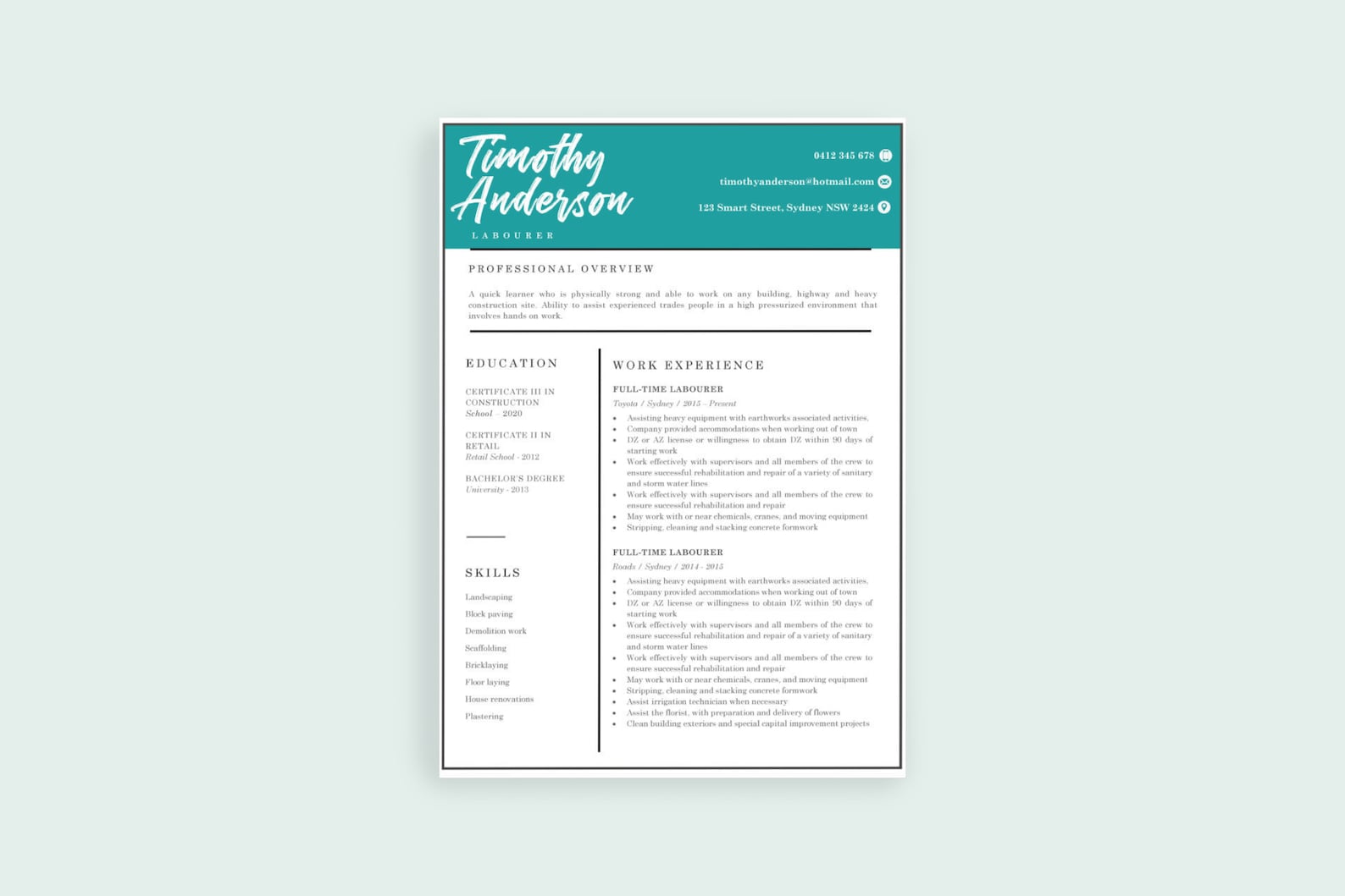 Resume Template, Resume Template Word, Resume for Men, Boy, Green ...