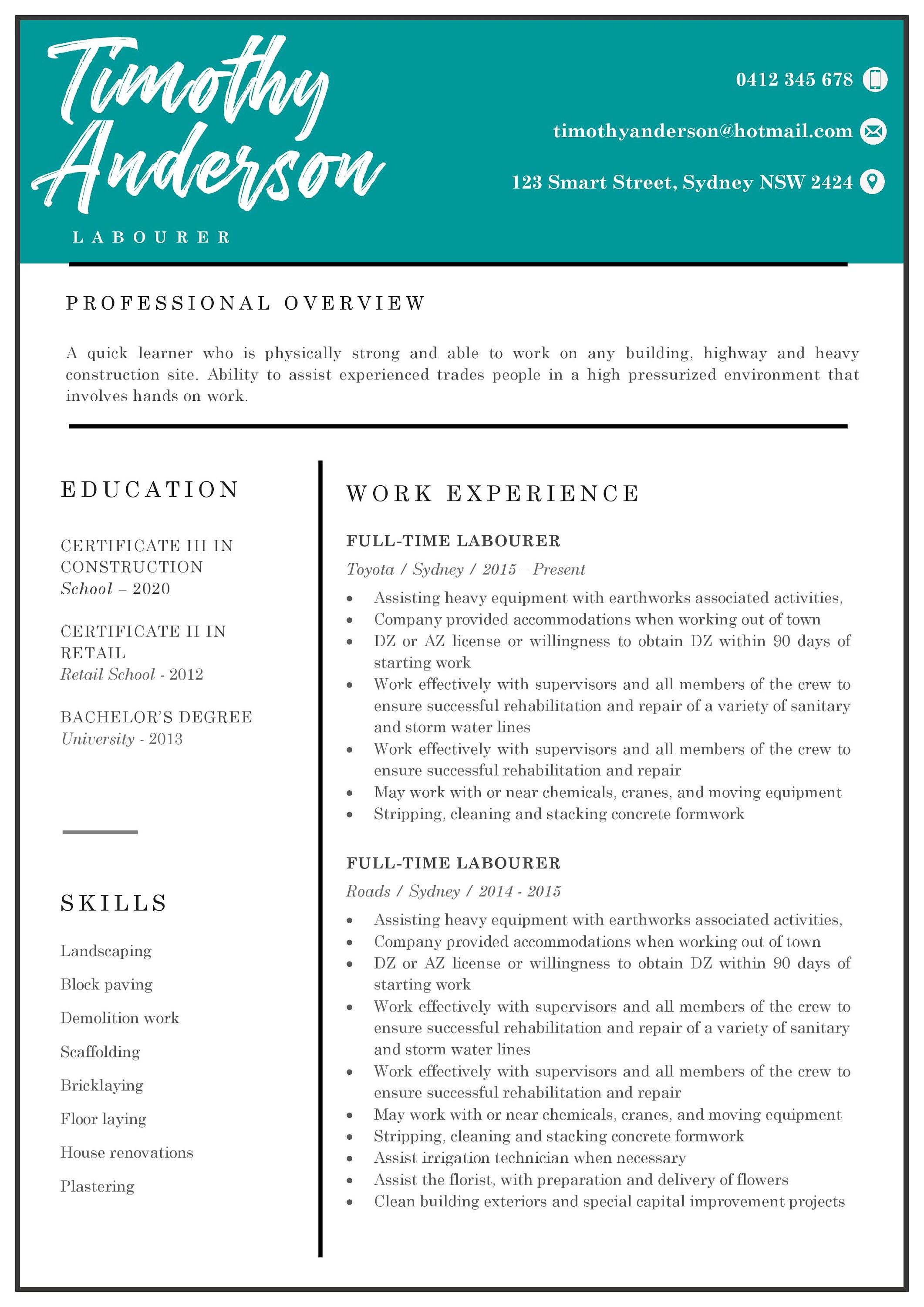 Resume Template, Resume Template Word, Resume for Men, Boy, Green ...