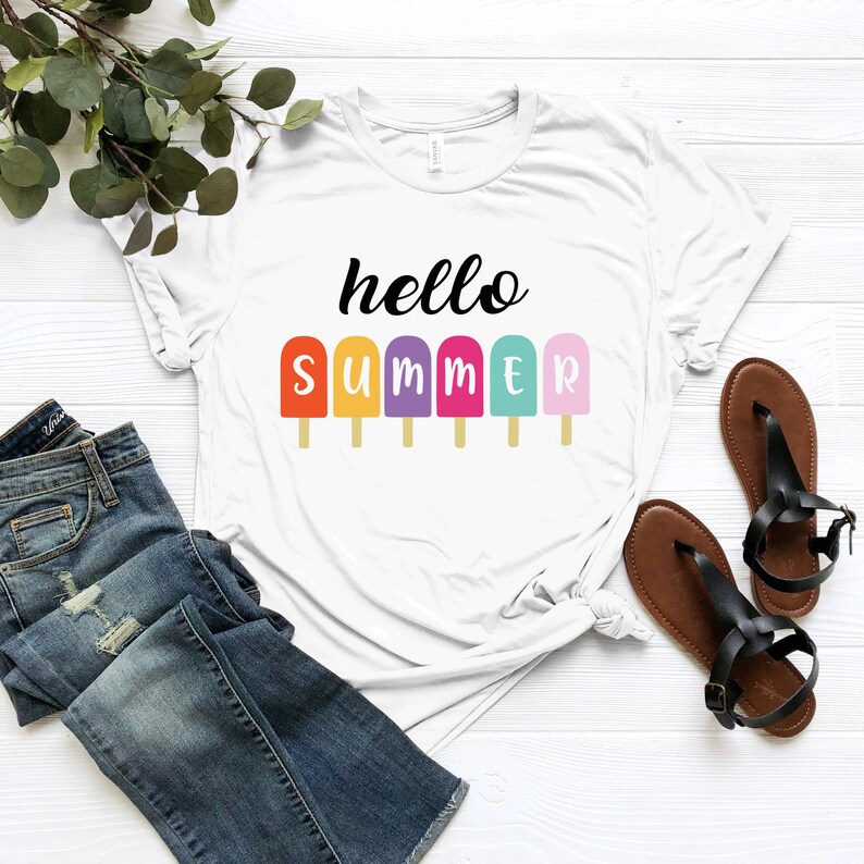 Hello Summer Shirt - Popsicle Written Summer Welcome Outfit - Colorful ...