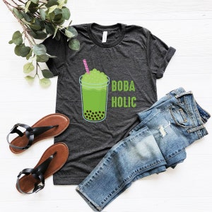 Boba Holic Shirt Bubble Tea Lover Tee Cup of Cold Green Boba Tea Shirt ...