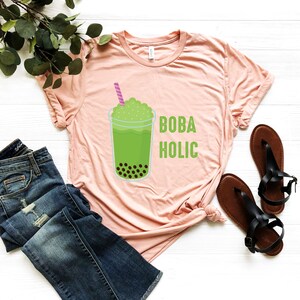 Boba Holic Shirt Bubble Tea Lover Tee Cup of Cold Green Boba Tea Shirt ...