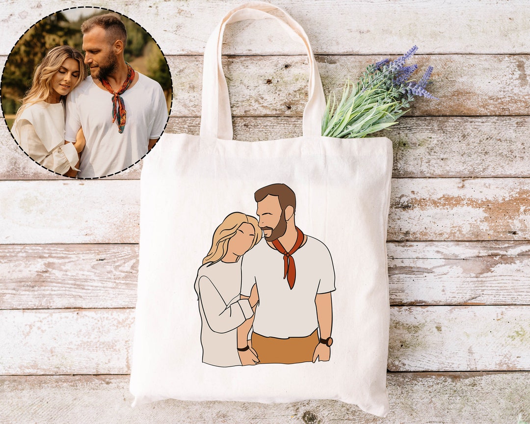 Custom Animated Portraid Photo Tote Line Art Photo Tote Family Portraid ...