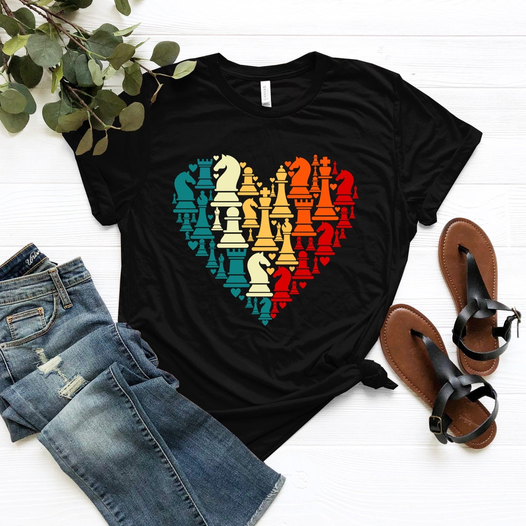Chess Heart Apparel - Chess Pieces Printing Heart Design Shirt - Chess ...
