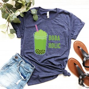 Boba Holic Shirt Bubble Tea Lover Tee Cup of Cold Green Boba Tea Shirt ...