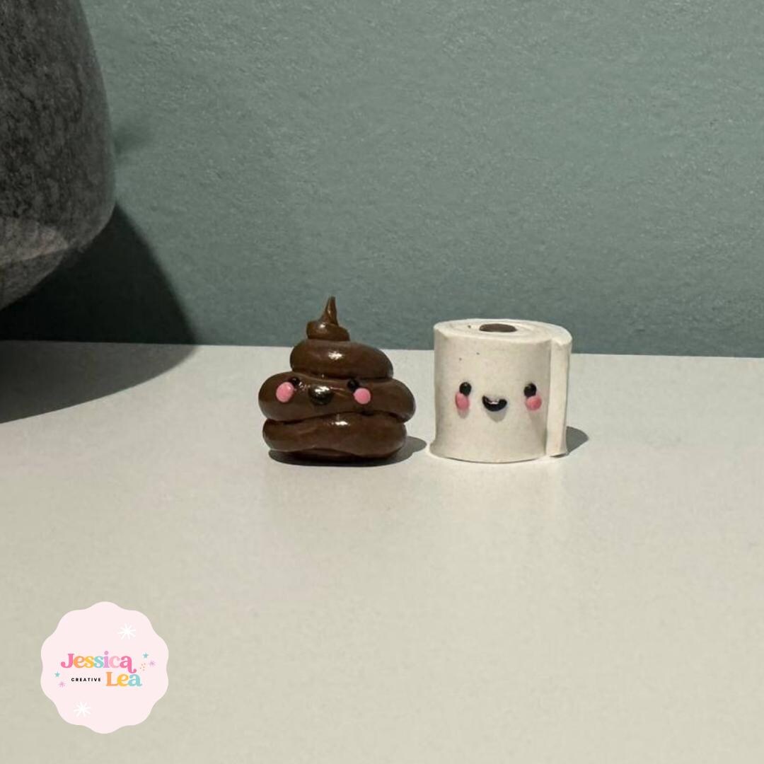Toilet Roll and Poo Kawaii Handmade Miniature Clay Ornaments, Figurine ...