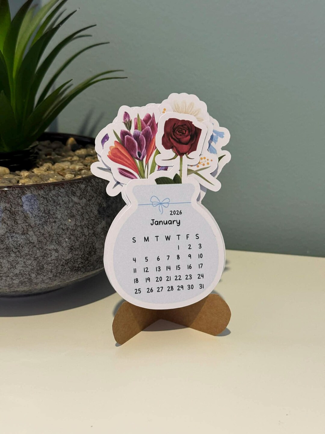 Floral Vase Desk Calendar 2025-2026 – Handmade Flower Design - Etsy