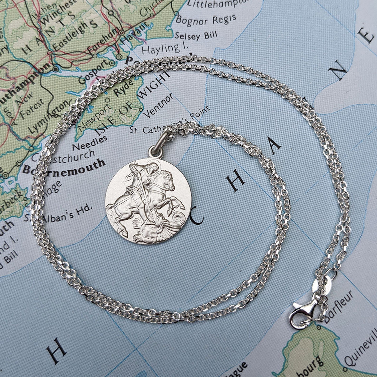 St George Medal Pendant Chain Necklace in Sterling Silver - Etsy UK
