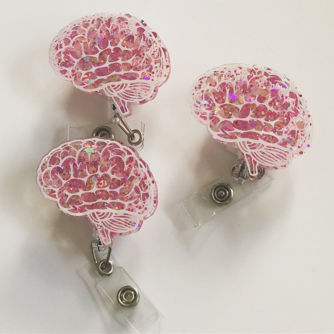 Brain Badge Reel, Glitter Badge Reel, Pink Glitter Badge Reel, Custom ...