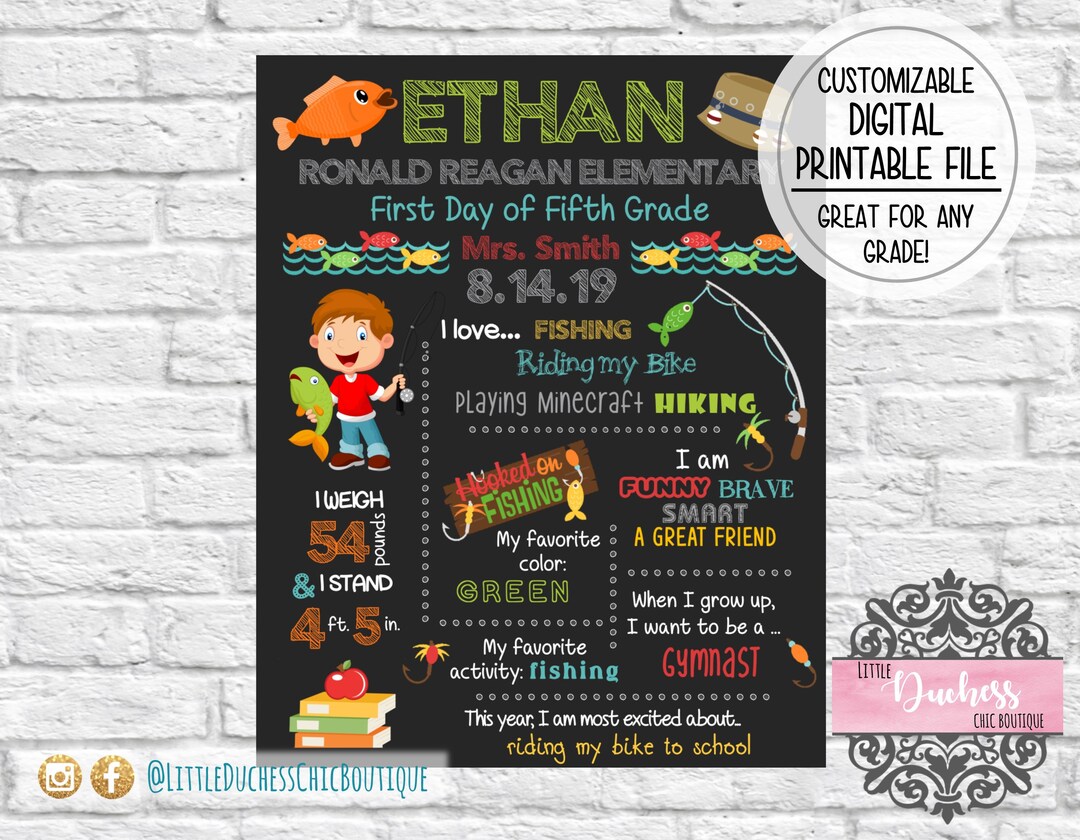 Back to School Fishing, Chalkboard Sign, Fish, Outdoor, First Day of ...