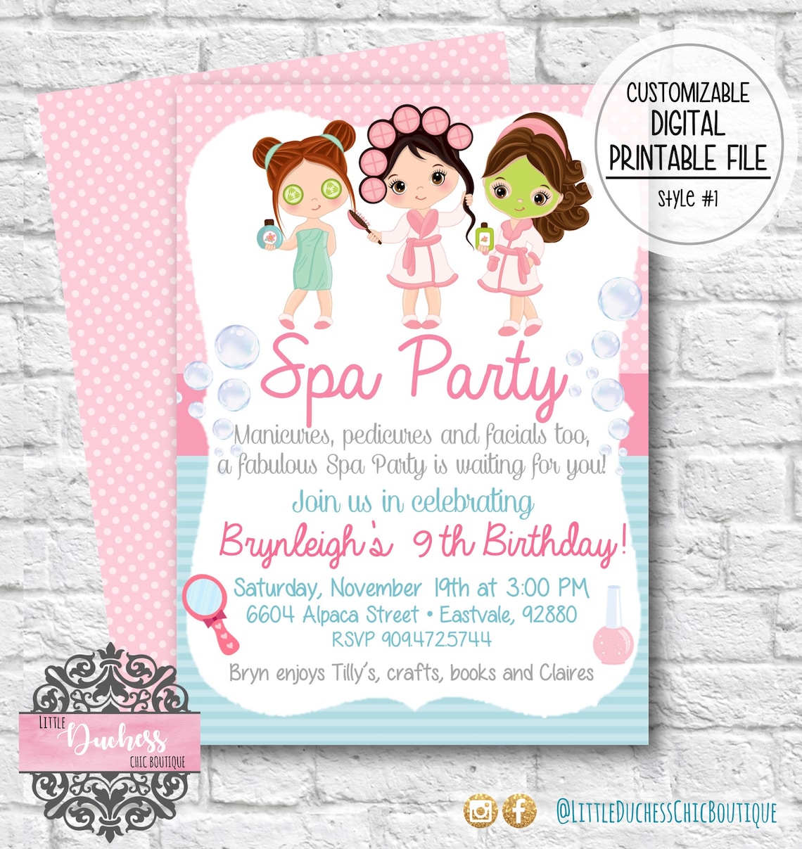 Spa Birthday Invitation Girl Party Digital Invite Printable - Etsy