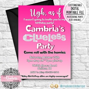 Clueless Party Birthday Invitation, Girl Party, Digital Invite ...