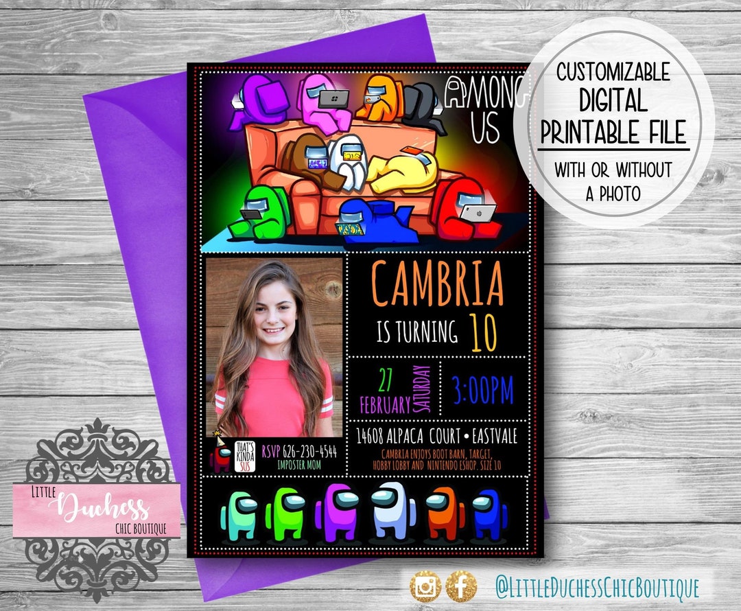 Among Us Birthday Invitation, Among Us Game, Boy Party, Girl Party ...