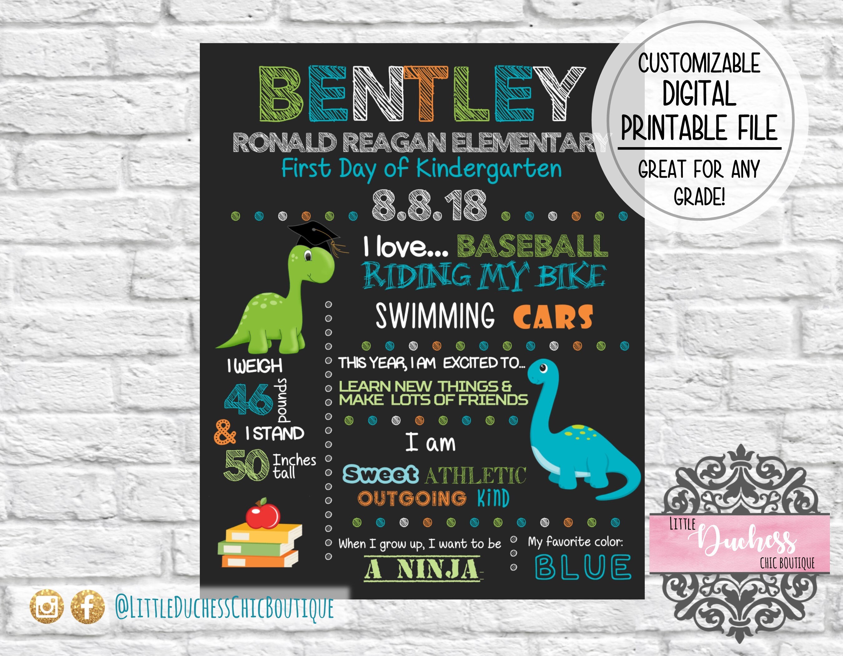 Back to School Dinosaurs, Chalkboard Sign, Dinosaur, First Day of ...