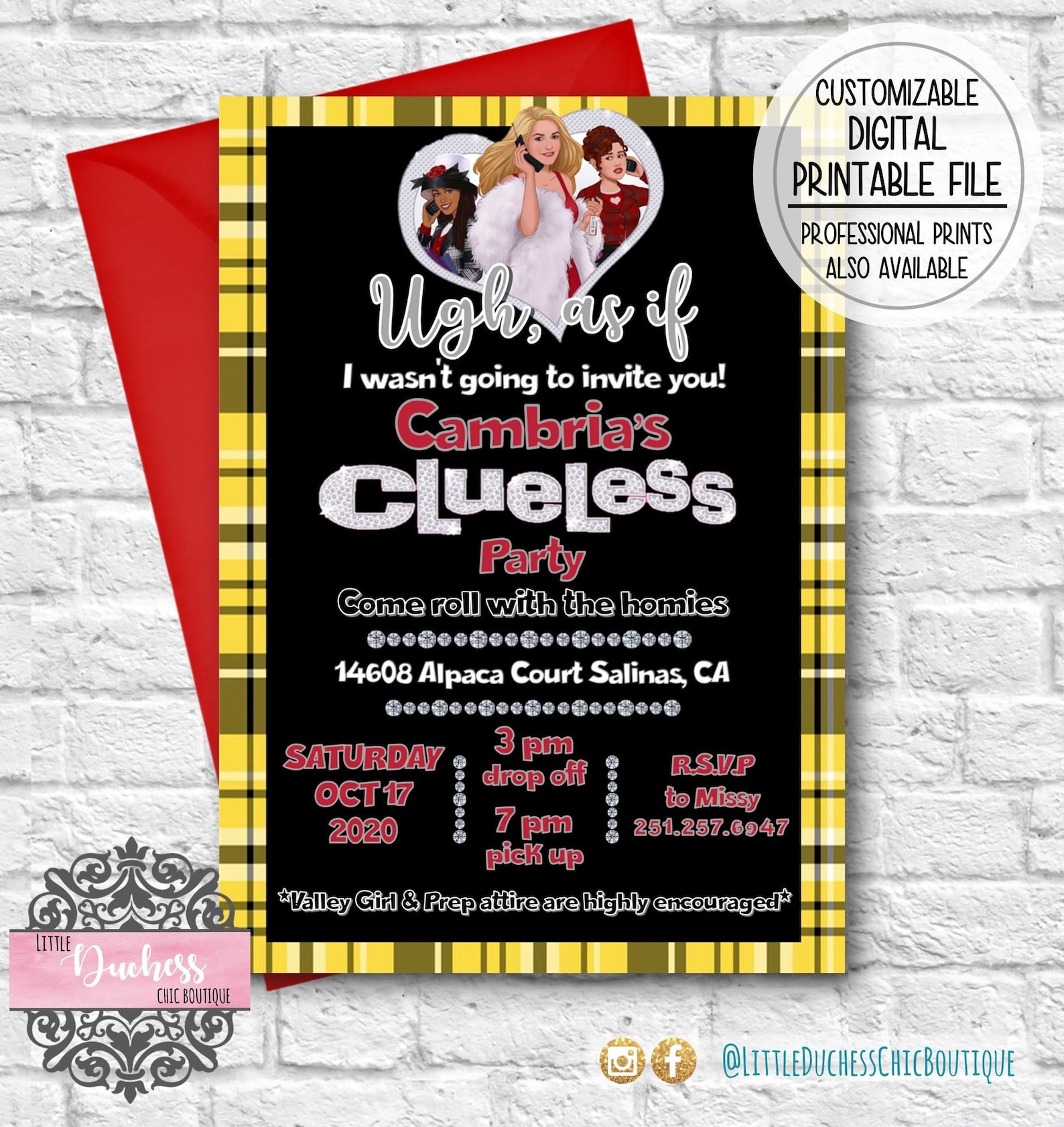 Clueless Party Birthday Invitation, Girl Party, Digital Invite ...