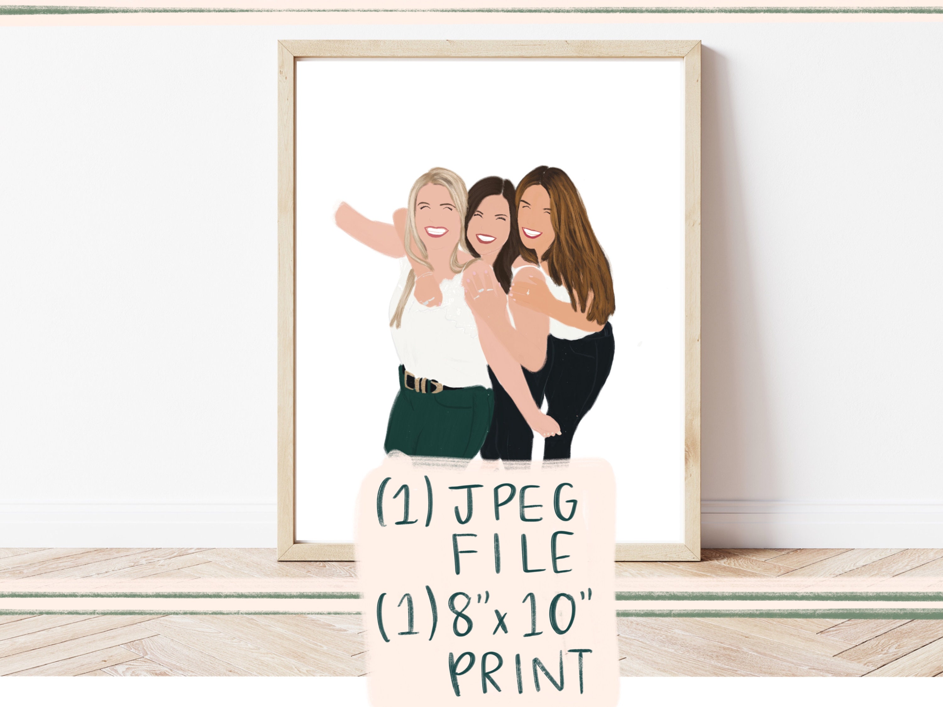 Custom Portrait Illustration, 8x10, Personalized Gift, Family, Wedding ...