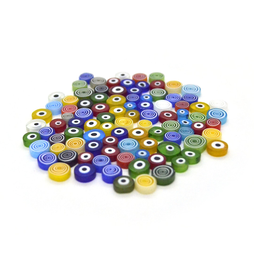 Evil Eyes & Bulls Eye Mixed - Round Shaped Glass Millefiori, 100g (>100 ...