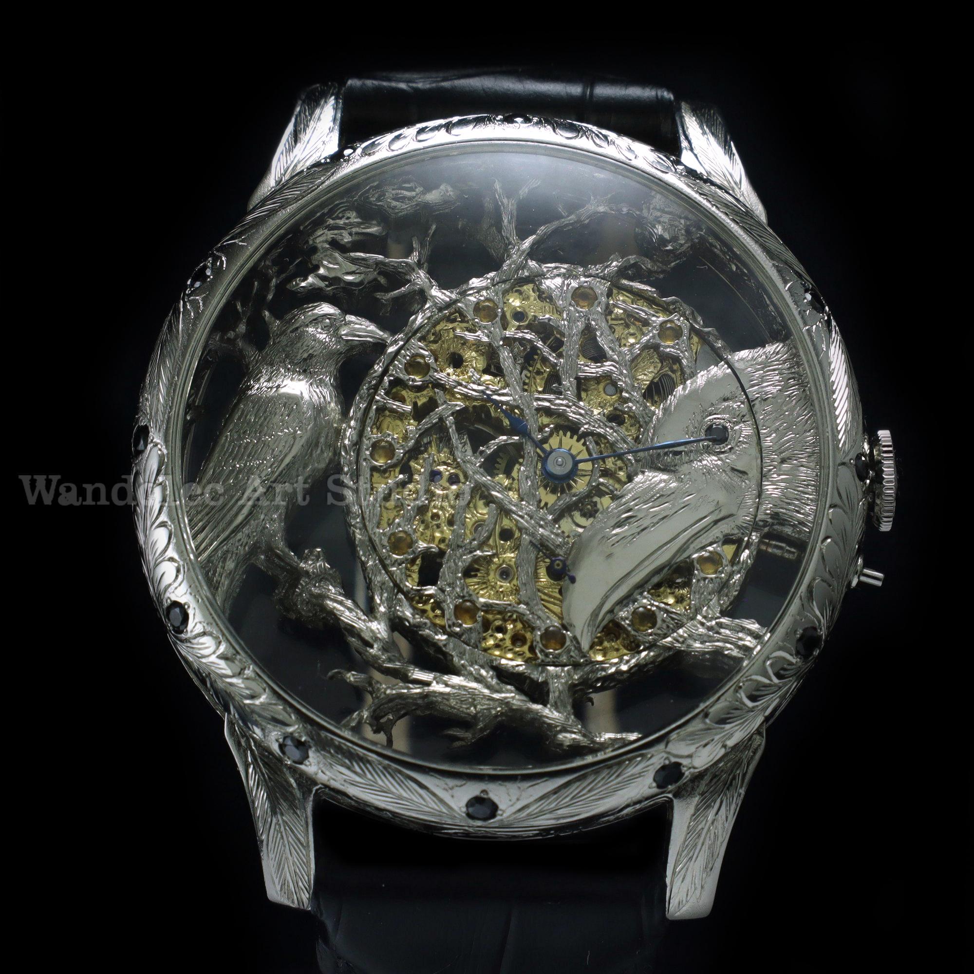 Vintage Longines Skeleton Watch: 1912 Hand-engraved Raven, Swiss ...