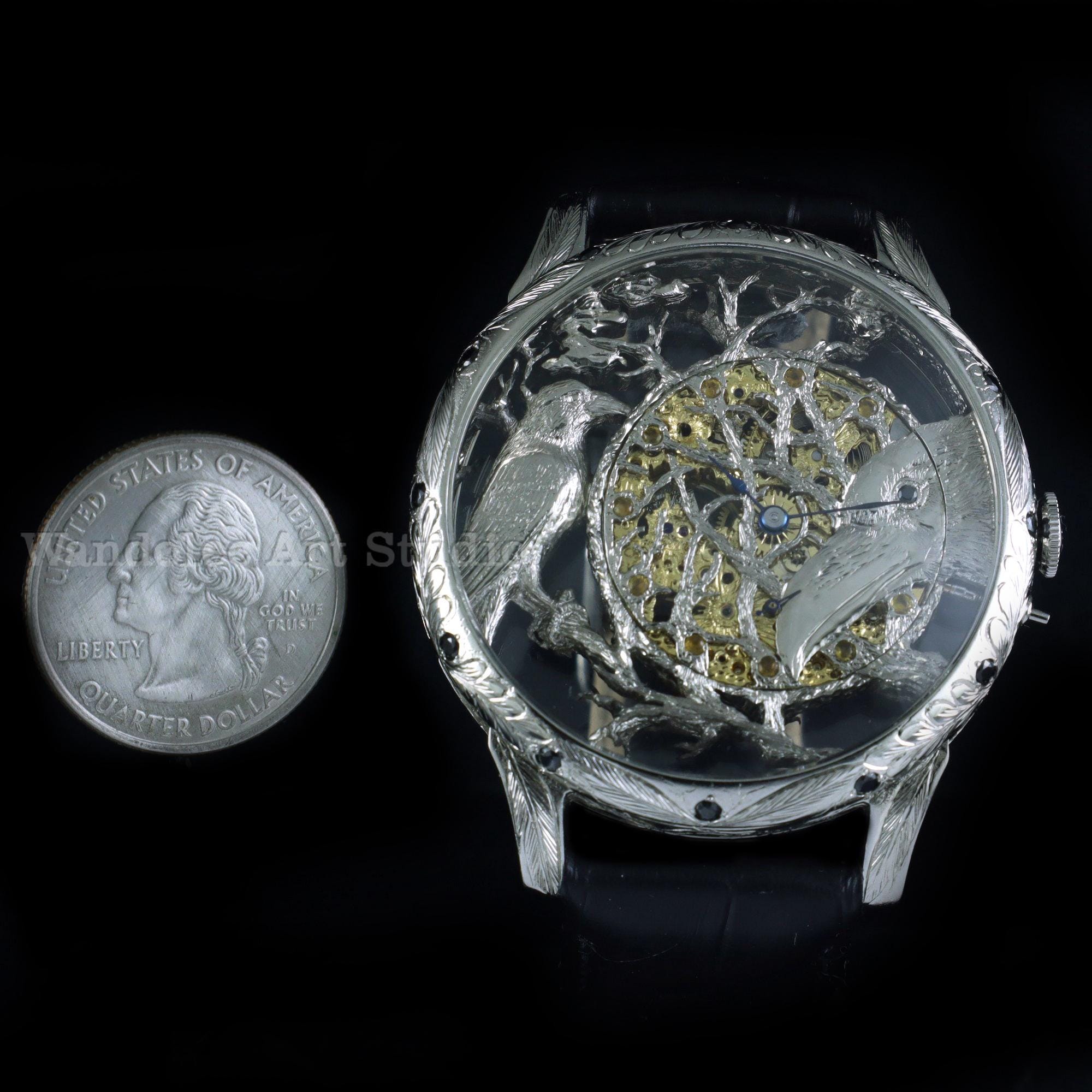 Vintage Longines Skeleton Watch: 1912 Hand-engraved Raven, Swiss ...