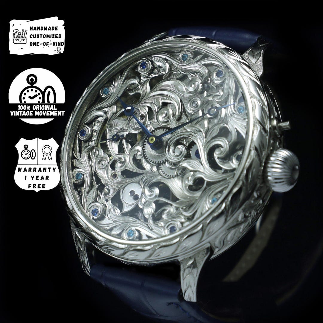Mens Skeleton Watch, Full Hand Engraved Case & Movement, Vintage ...