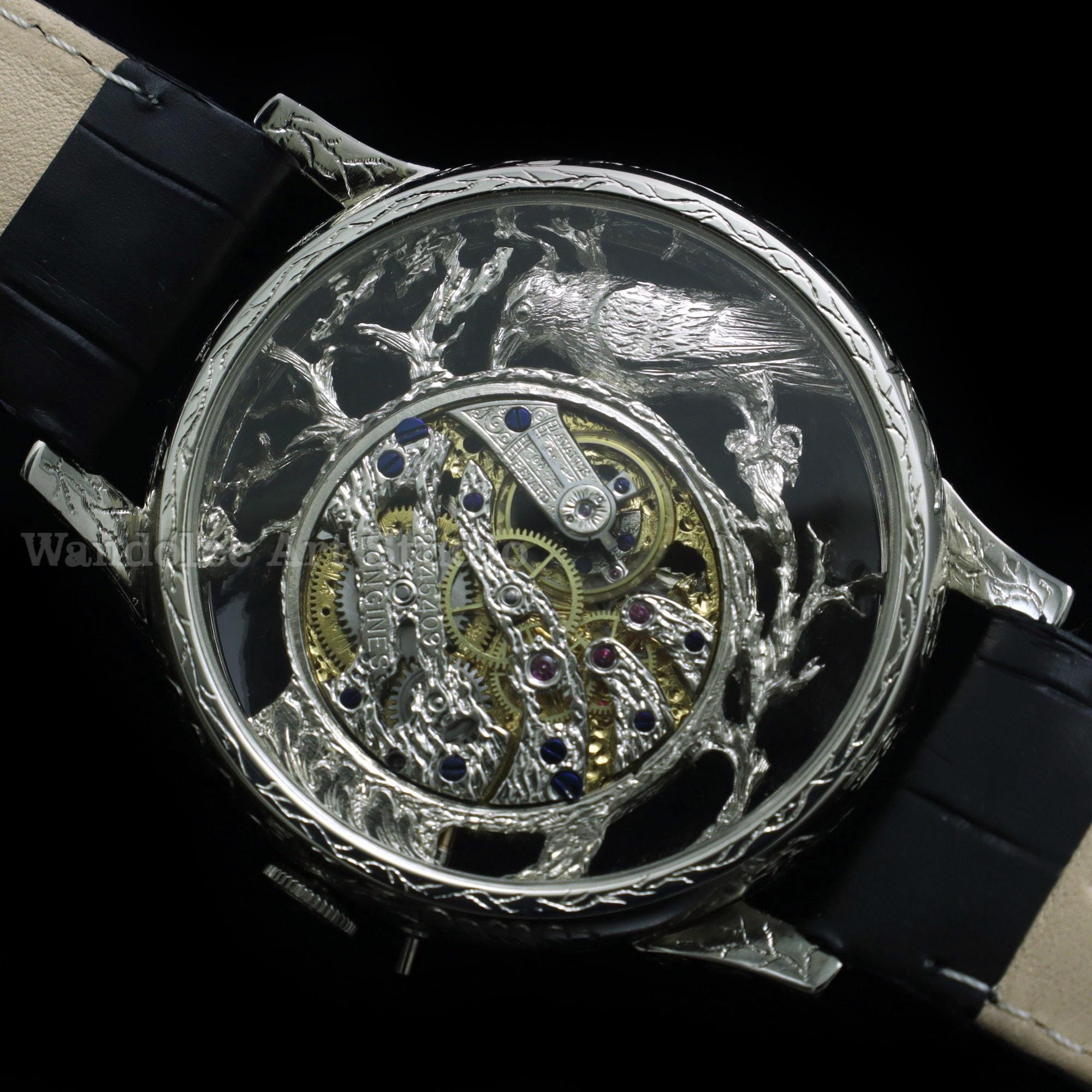 Vintage Longines Skeleton Watch: 1912 Hand-engraved Raven, Swiss ...
