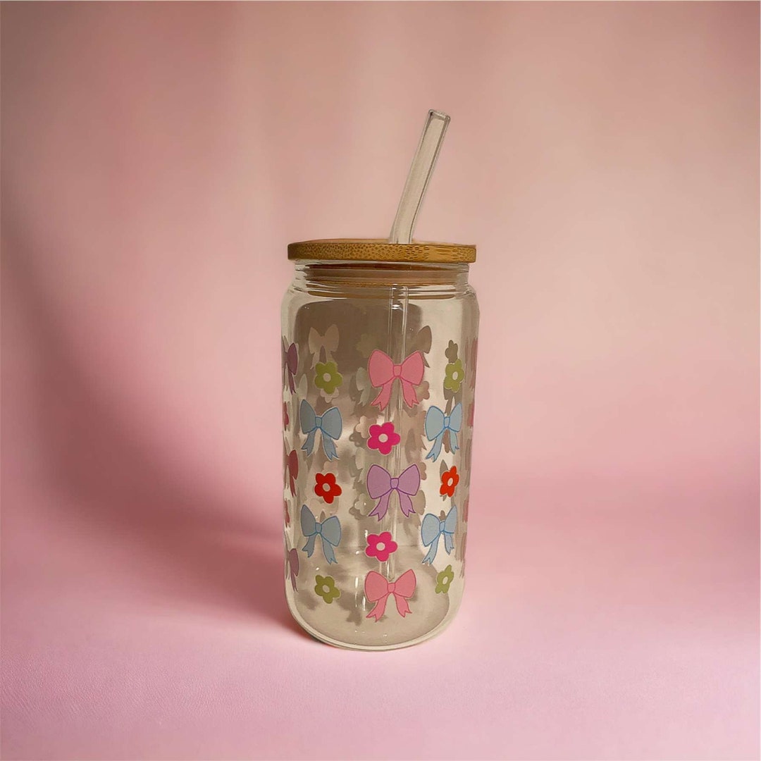 Preppy Coquette Glass 16oz Cup Handmade Iced Coffee Cup Cold Cup - Etsy