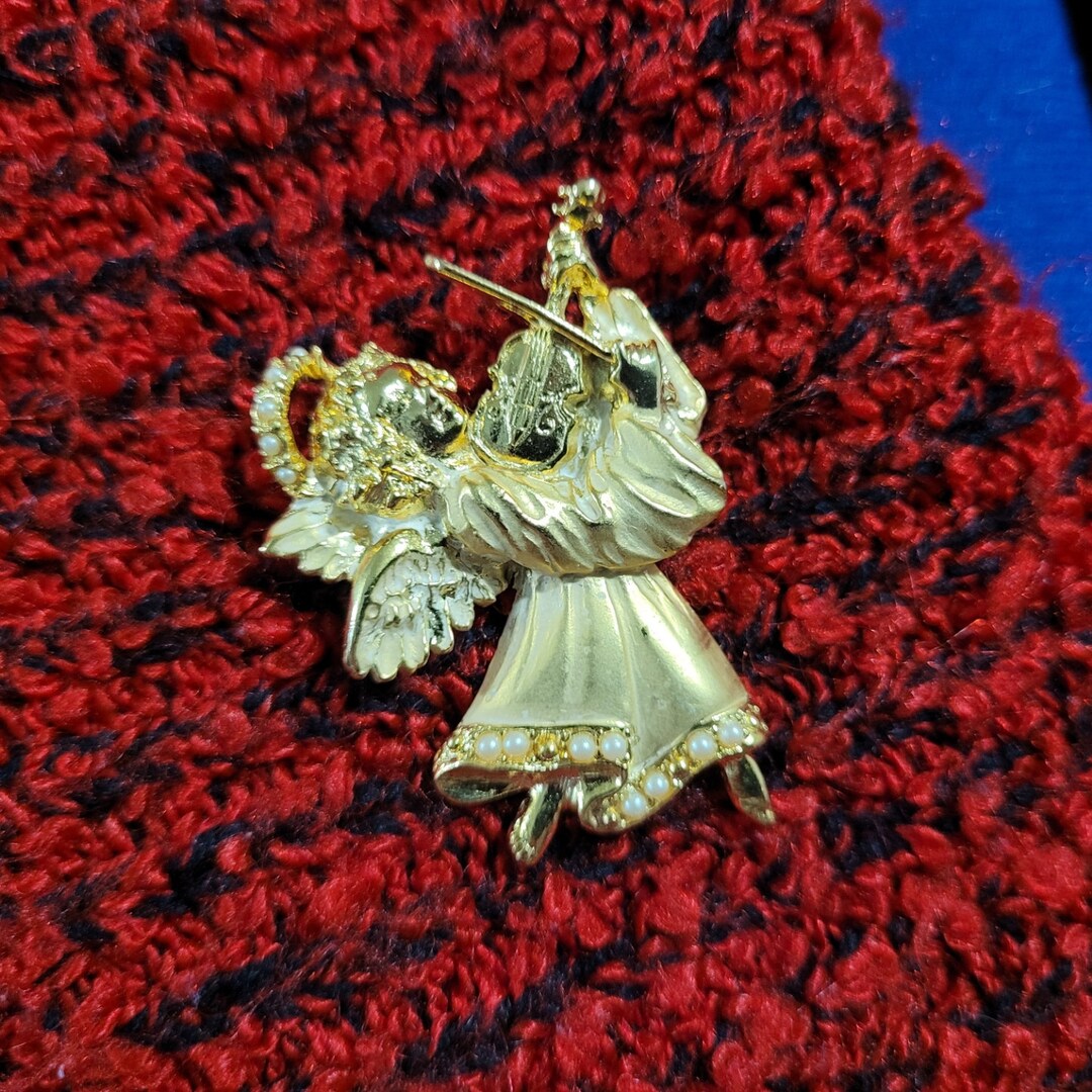 Christmas Christian Angel Dancing and Playing Violin Fiddle Gold Pearl ...