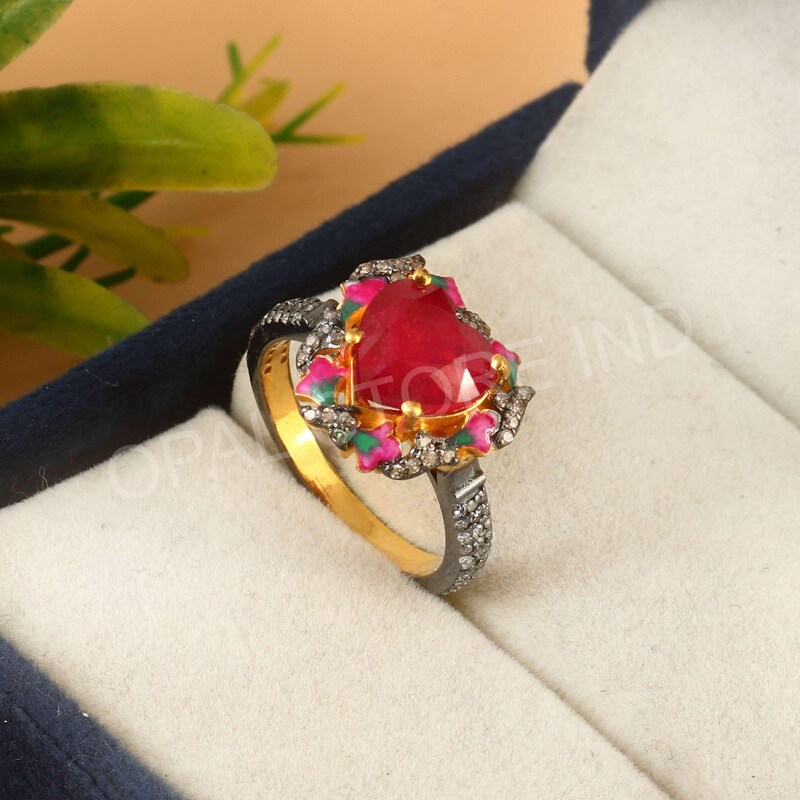 Heart Shaped Ruby Ring With Diamonds - Etsy