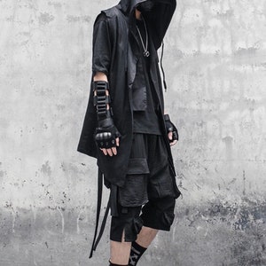 DARK Black Hooded Wizard Vest Coat Men 2021autumn Summer Sleeveless ...