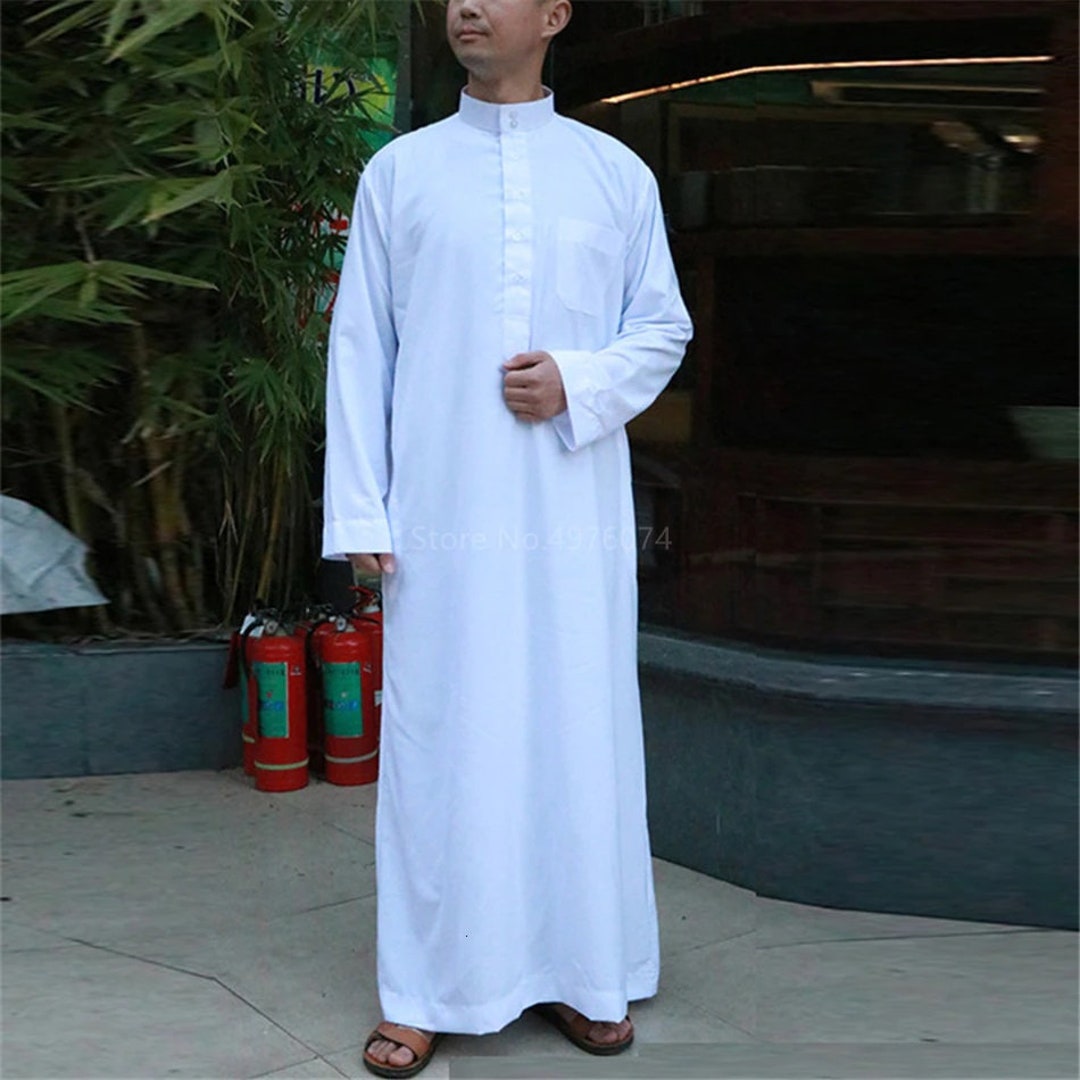 White Long Sleeve Islamic Men Clothing Jubba Thobe Abaya Dubai - Etsy