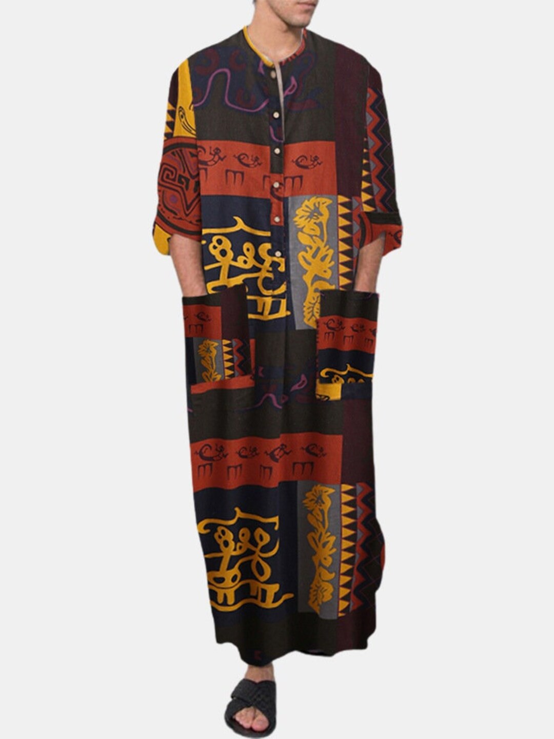 Ramadan Muslim Fashion Men Robe Middle East Arabian Abaya Casual Loose ...