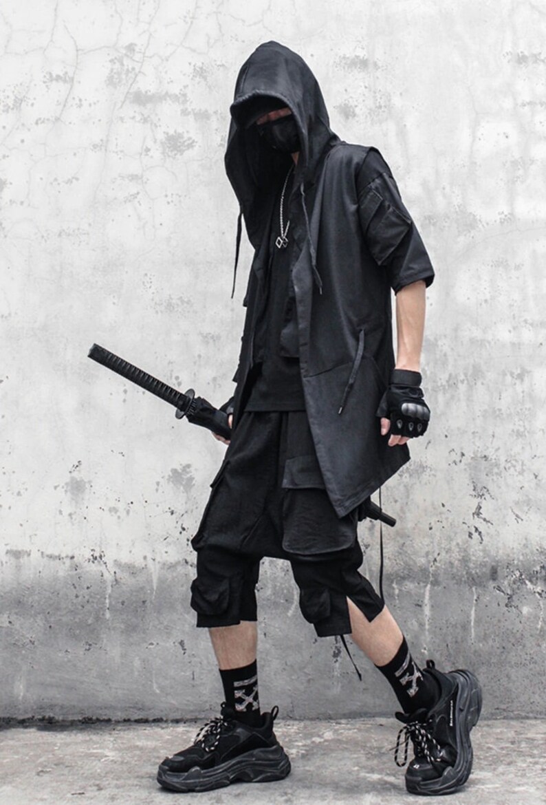 DARK Black Hooded Wizard Vest Coat Men 2021autumn Summer - Etsy