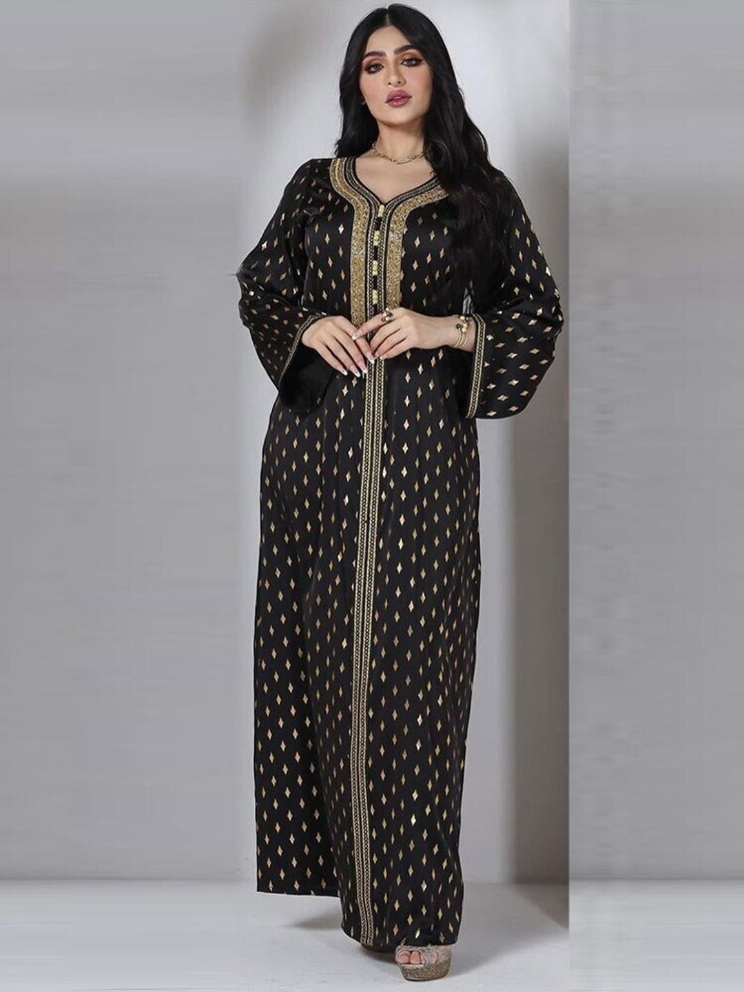 Diamond Abaya Arab Evening Long Dress Women Gold Stamping Muslim ...