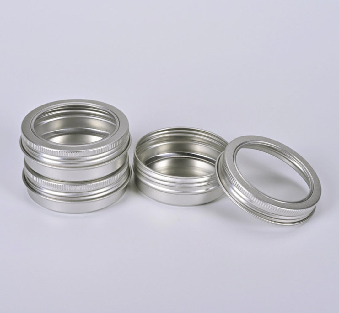 Silver Aluminum Round Tin Container With Screw Top Clear Window ...