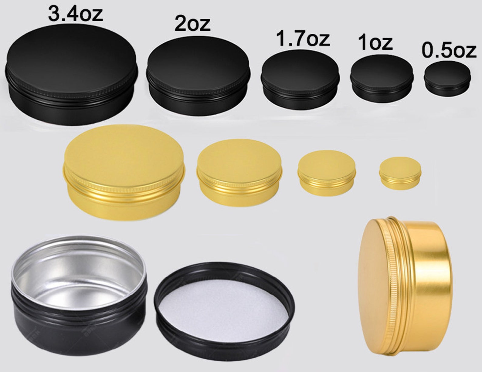 Black/gold Aluminum Round Metal Travel Tin Container With Lid - Etsy