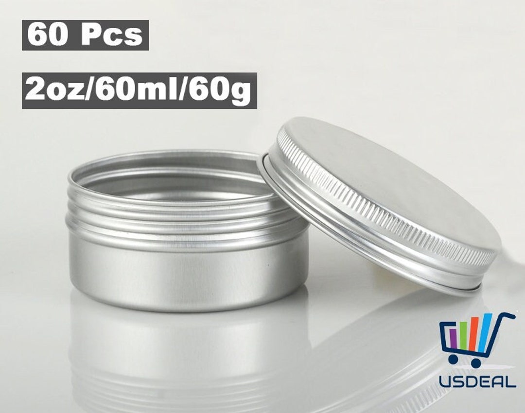 60PCS 2oz/60ml Aluminum Tin Container,screw Round Top Metal Tin Storage ...