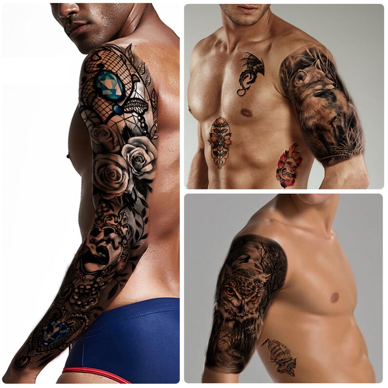 46 Sheets Full Arm Skull Temporary Tattoos For Men Half Arm Etsy