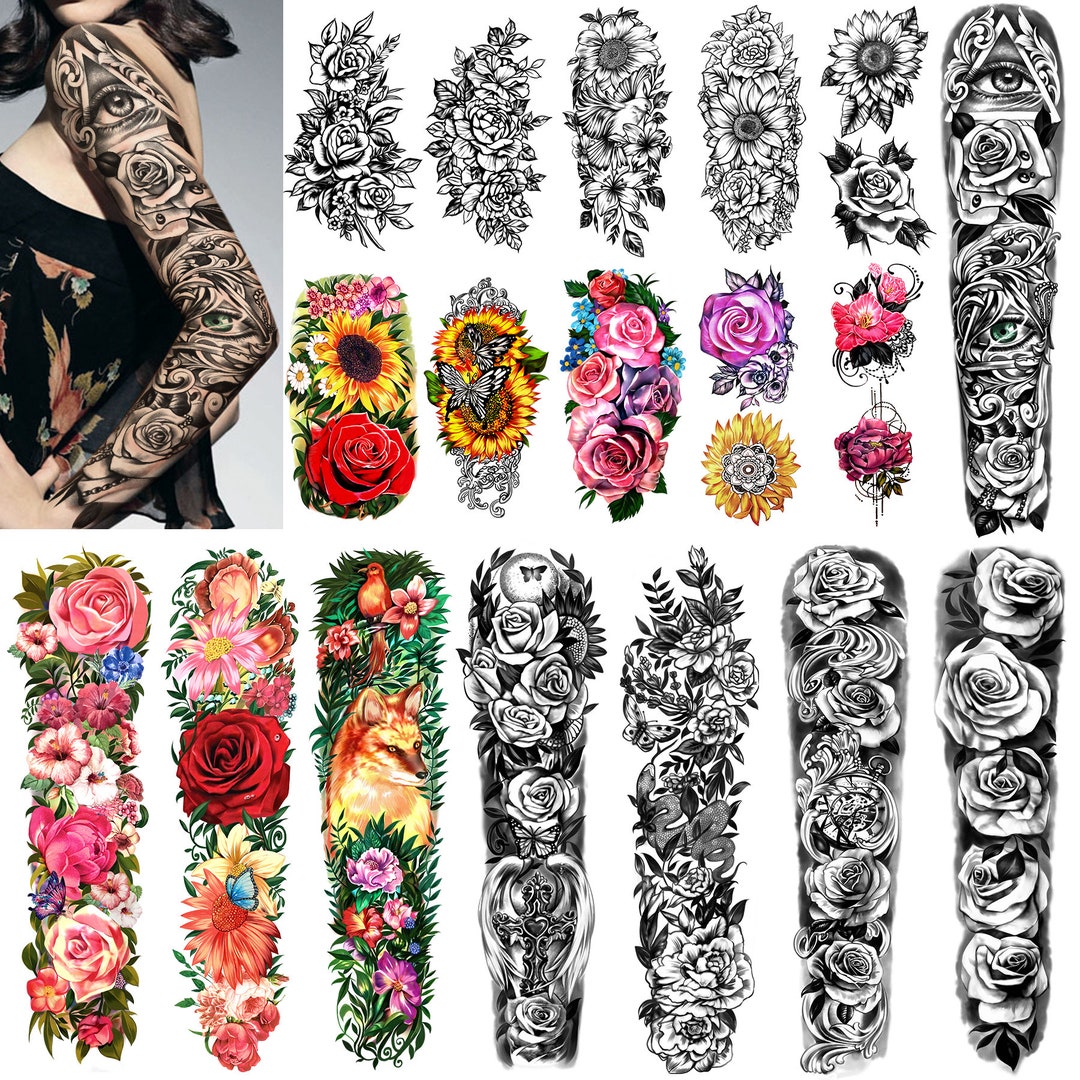 Temporarytattoo Full Arm 8 Sheets and Half Arm Shoulder Tattoos 10 ...