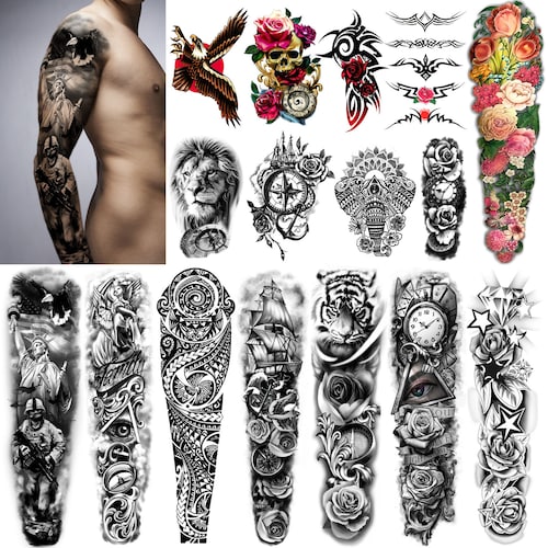 46 Sheets Full Arm Skull Temporary Tattoos For Men Half Arm Etsy