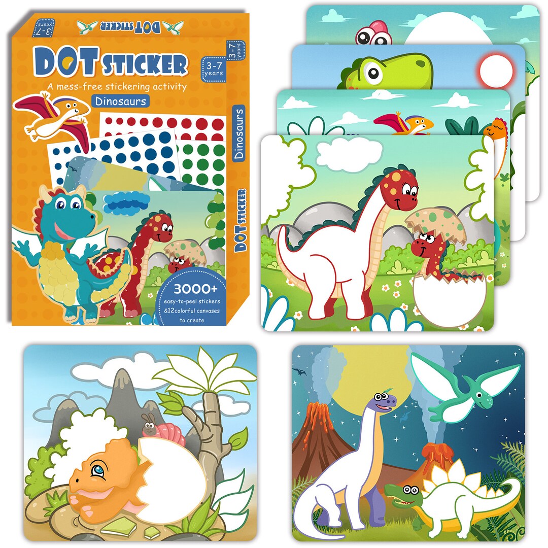 Yazhiji Dot Sticker Art Kit Dinosaur Sticker Craft, 12 Animal Themed ...