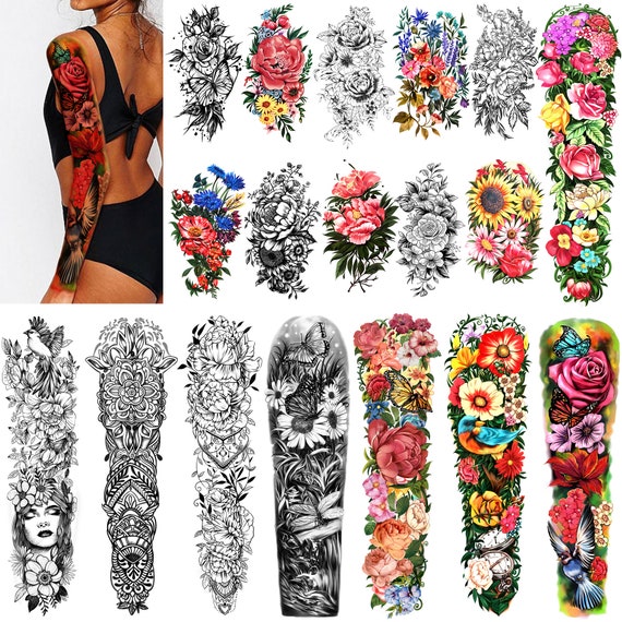Full Arm Waterproof Temporary Tattoos 8 Sheets And Half Tattoo Etsy