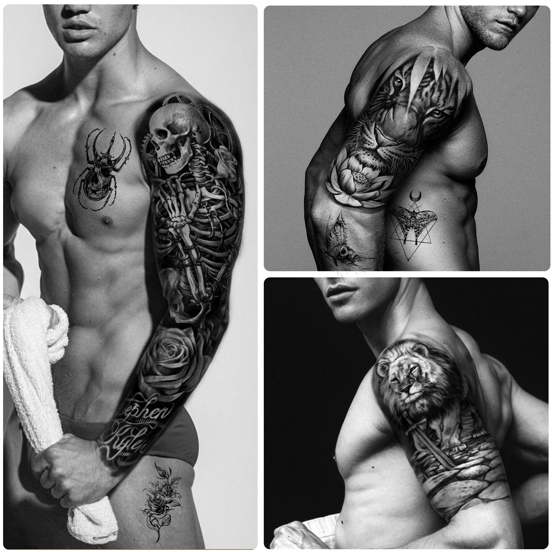 46 Sheets Full Arm Skull Temporary Tattoos For Men Half Arm Etsy