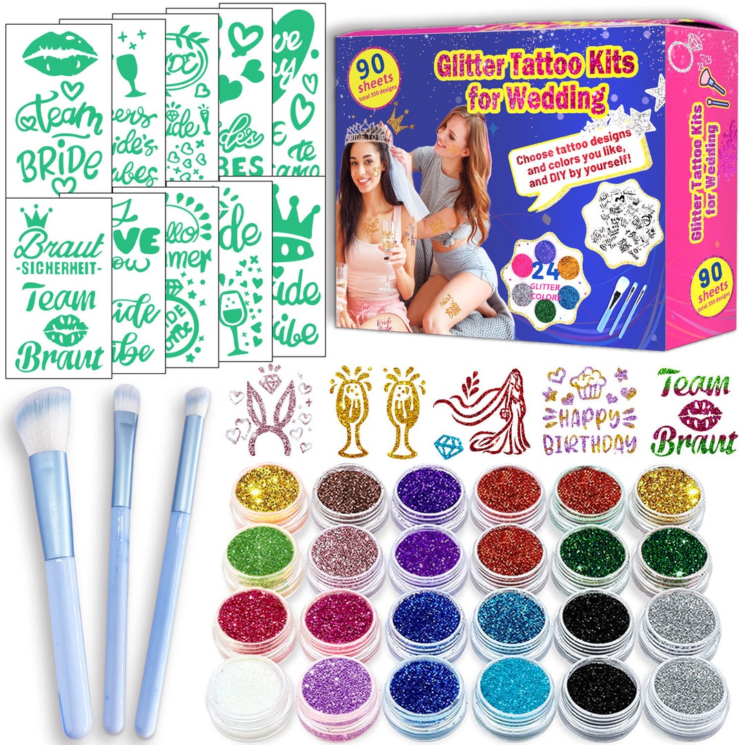 Glitter Temporary Tattoo Kit for Bride Tattoo Make up Stickers Fake ...