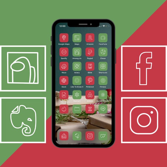 100 Red and Green App Icon Pack for Ios 14 App Icons Cove | Etsy Canada