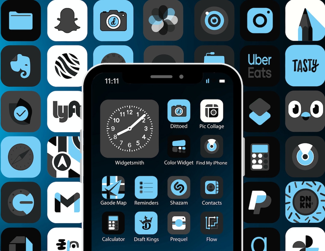 Black & Blue App Icon Pack: 600 Icons, 60 Photo Widgets (PDF Guide) - Etsy