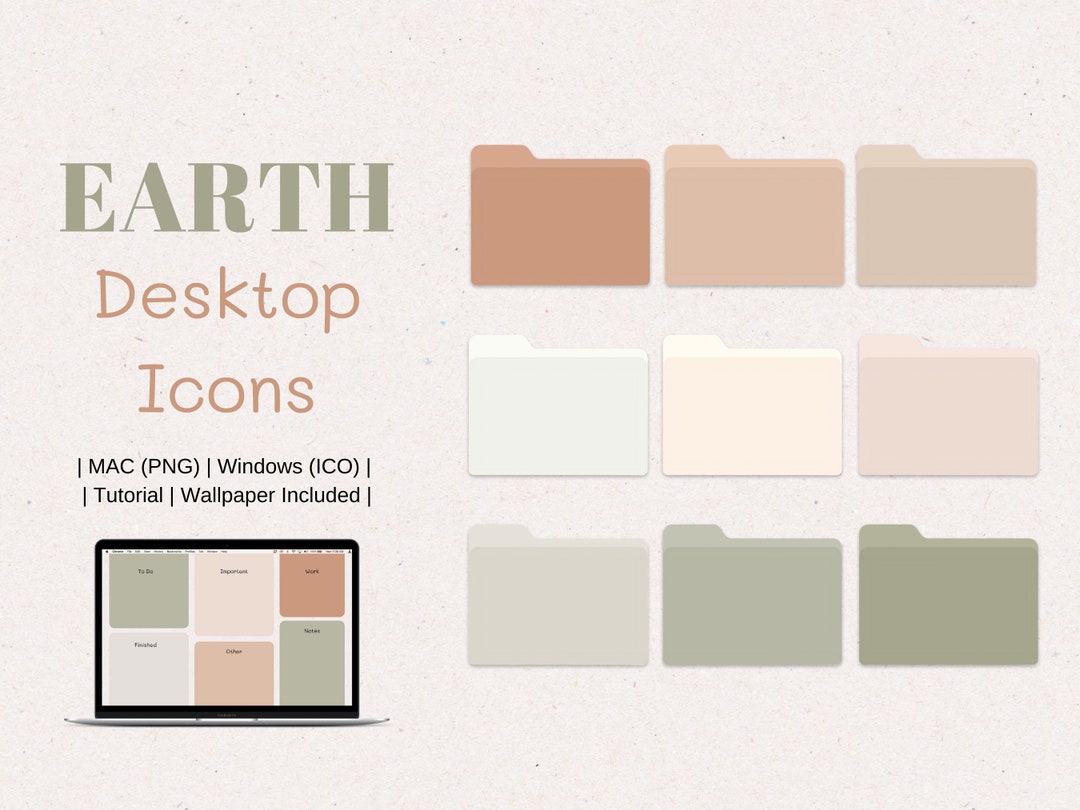 Earthy Toned Desktop Folder Icons and Wallpaper for Mac and Windows ...