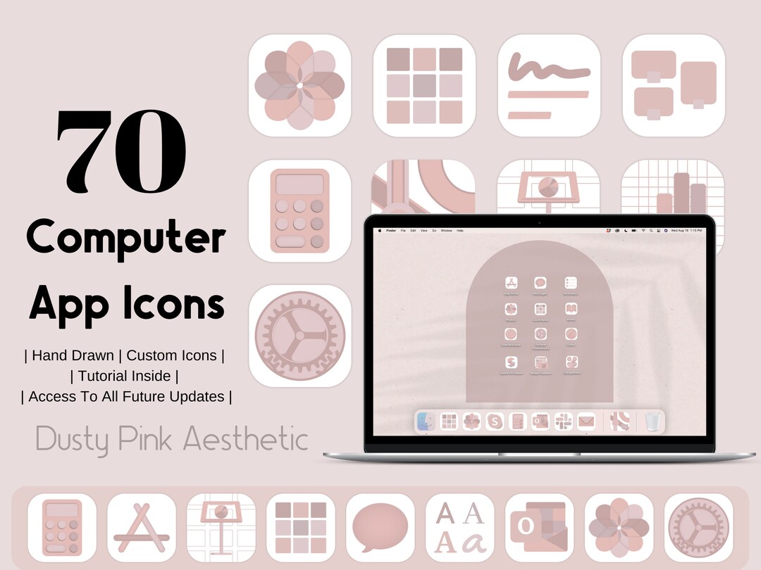 Computer App Icons Dusty Pink Aesthetic App Icon Pack Aesthetic ...